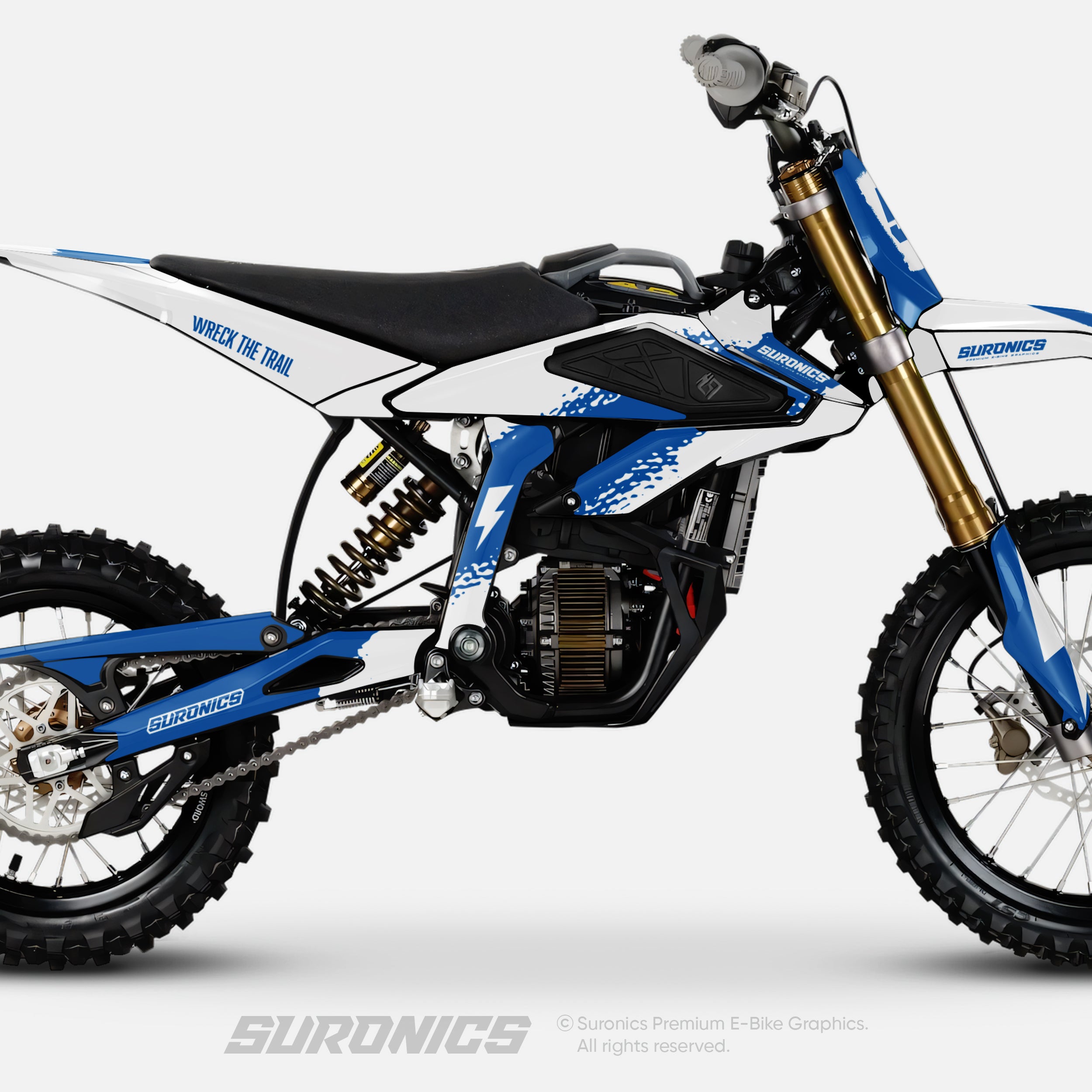 HALF WHITE BLUE Surron Hyper Bee Graphics kit – Suronics