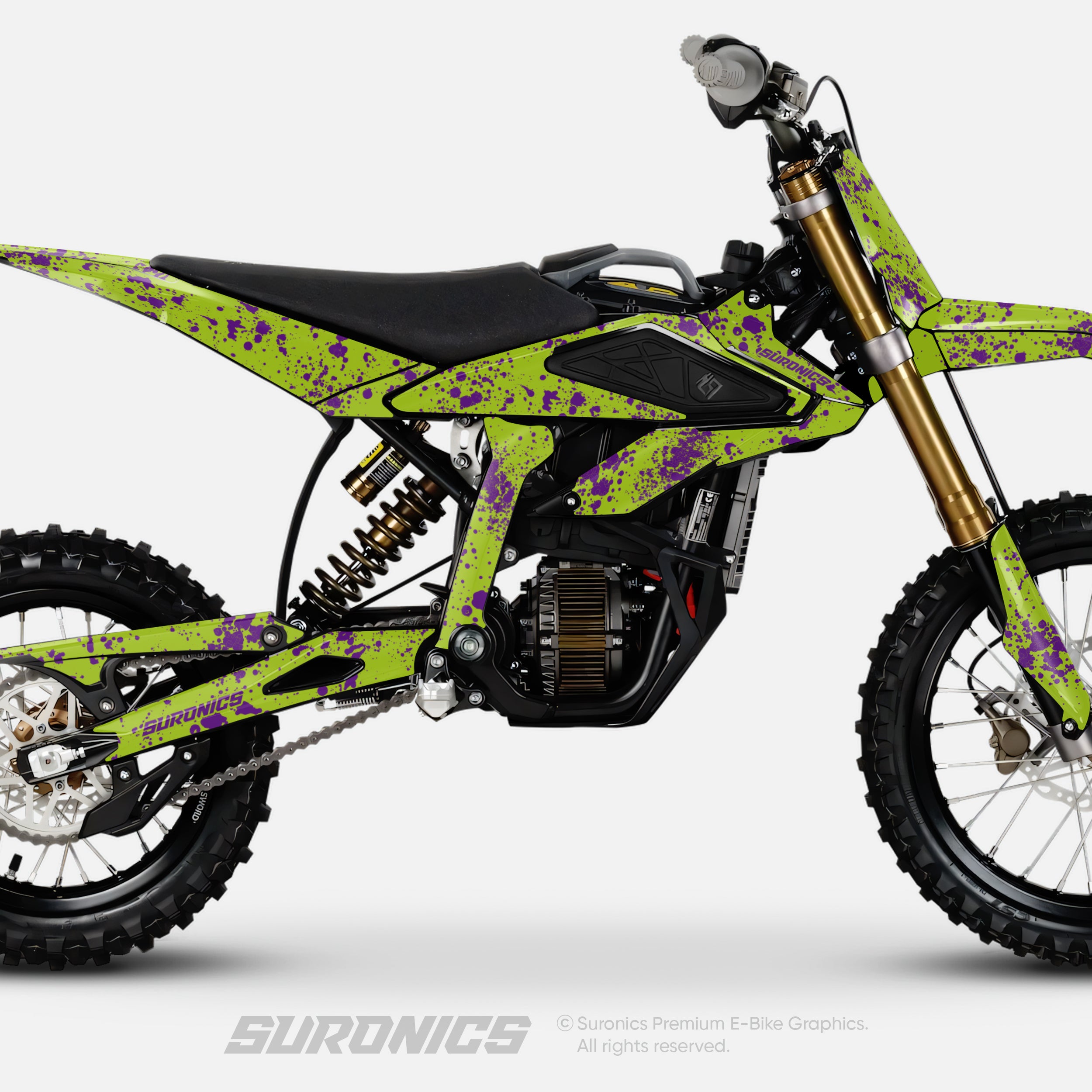 SPLATTER GREEN PURPLE Surron Hyper Bee Graphics kit – Suronics